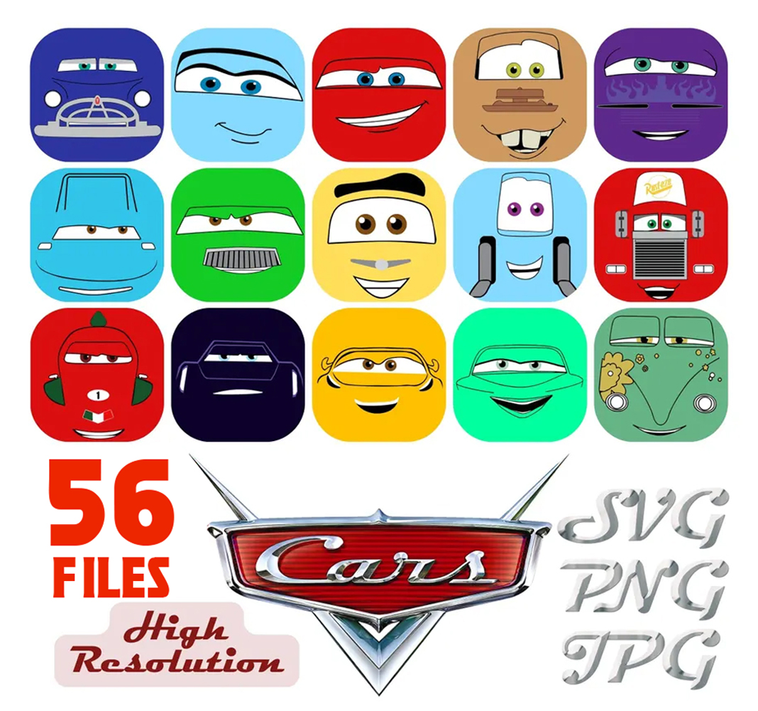 Bundle Disney Cars Faces Svg Png, McQueen Svg, Tow Mater Svg ...