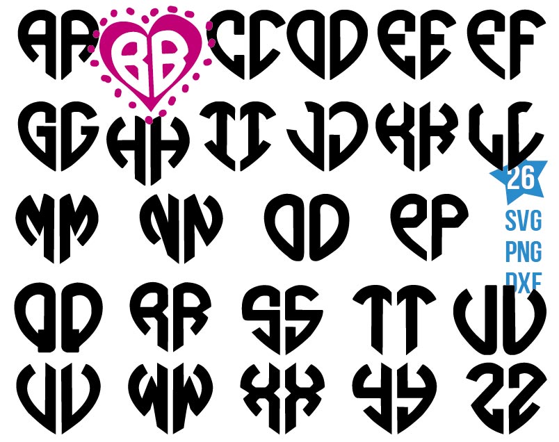 Monogram Letters heart svg, Monogram Alphabets | BOXMEDIART Svg Cut ...